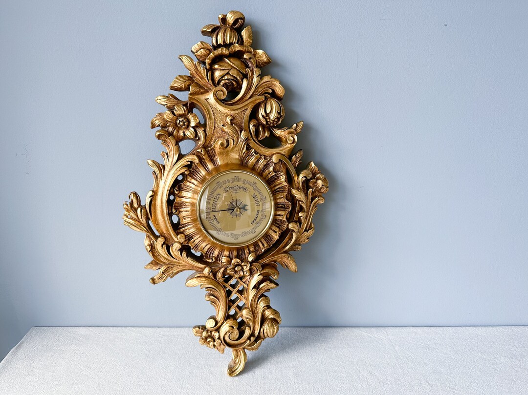 Vintage Gilded Carved Wood Barometer Vintage Weather Station - Etsy