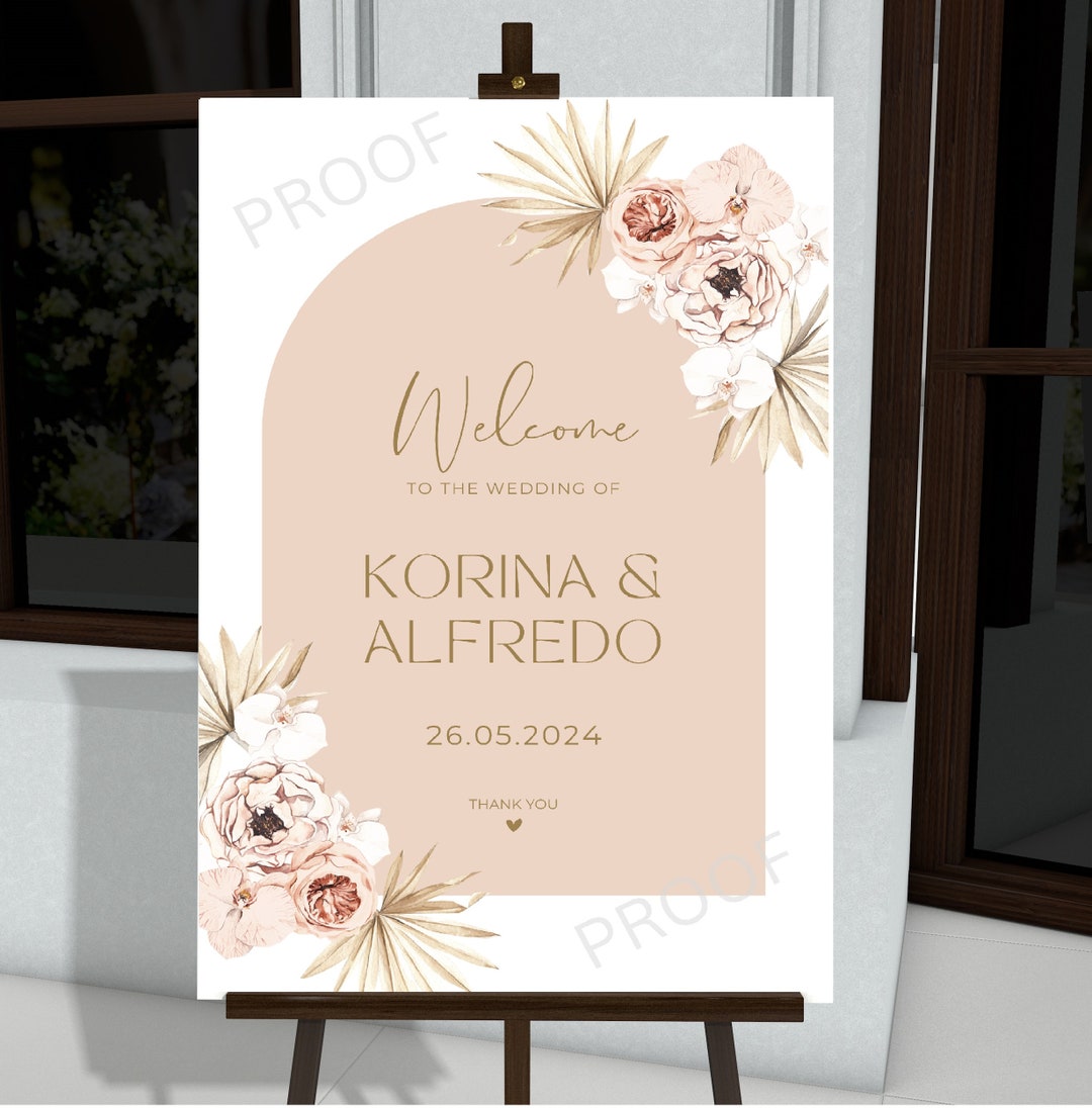 Personalised Wedding Welcome Sign White Neutral Nude Pink Blush Boho ...