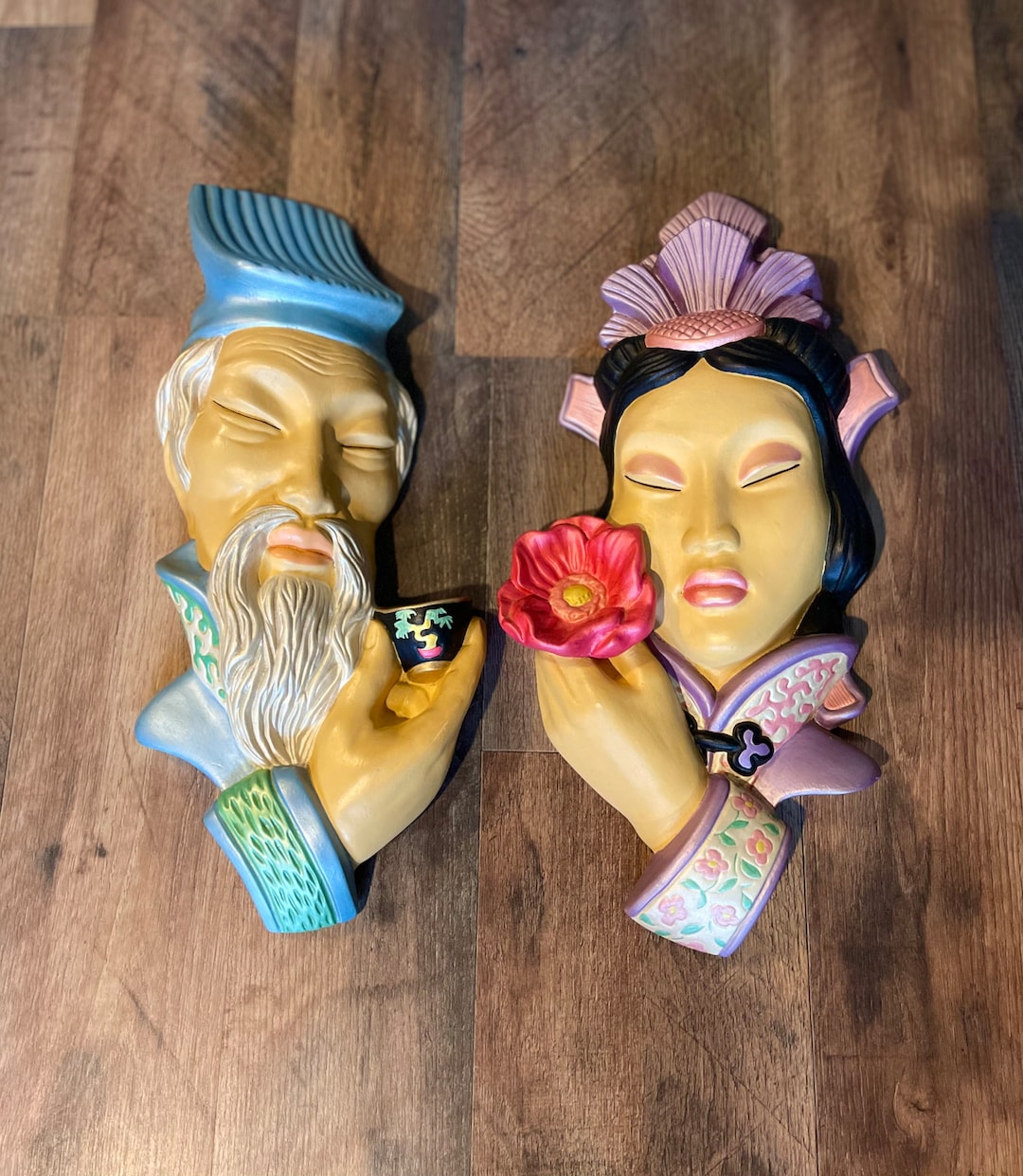 Vintage Asian Chalk Ware Wall Decor - Etsy