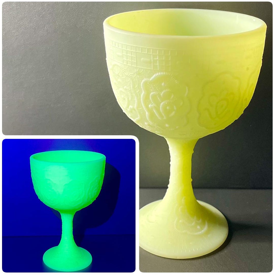 70s Custard Fenton Uranium Goblet UV Glow Glass - Etsy
