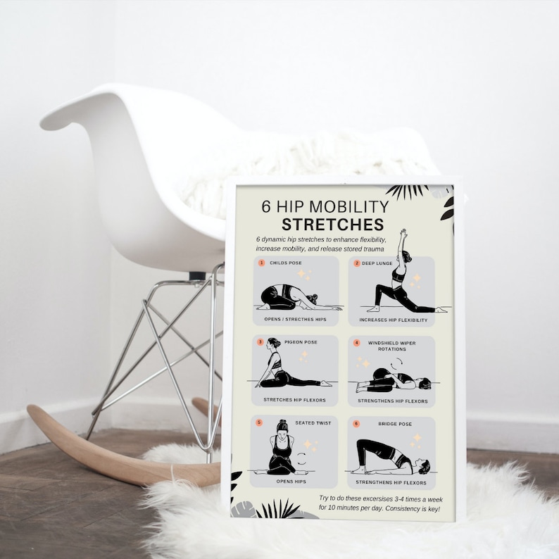 Hip Mobility Stretches Printable - 4 SIZES - Etsy