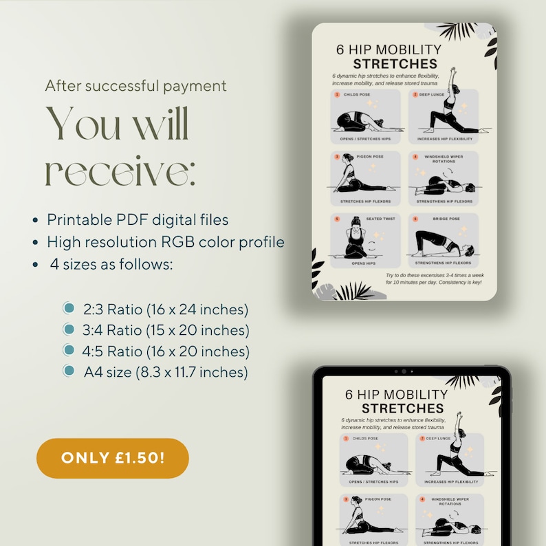 Hip Mobility Stretches Printable - 4 SIZES - Etsy