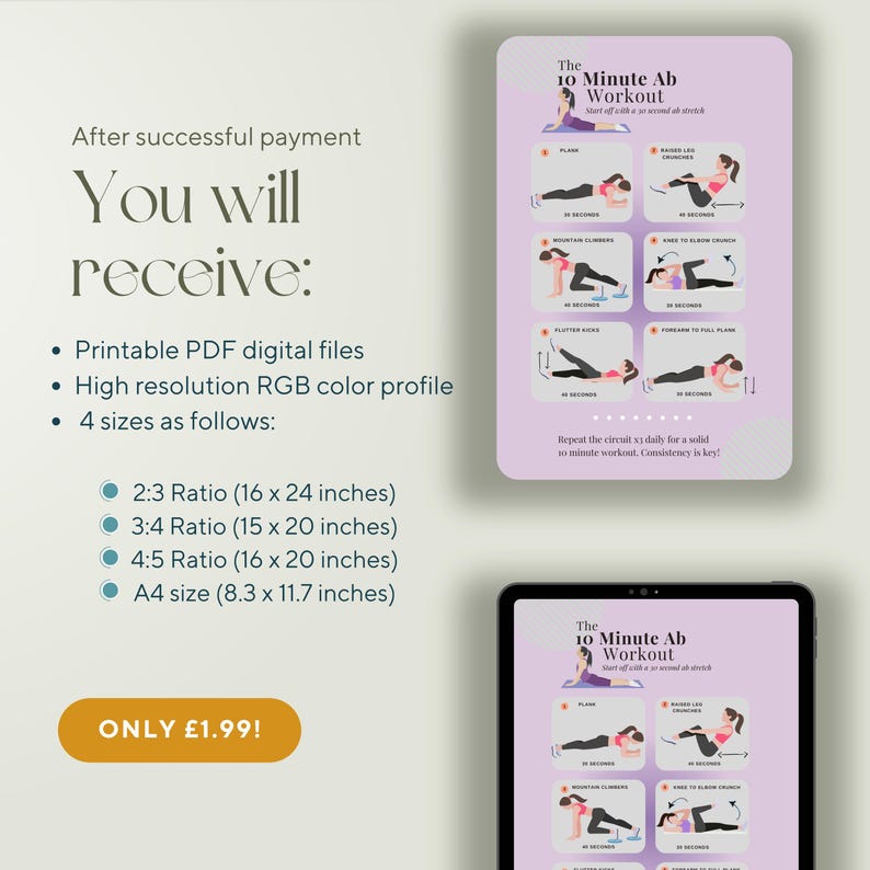 Daily Ab Workout Printable - 4 SIZES - Etsy