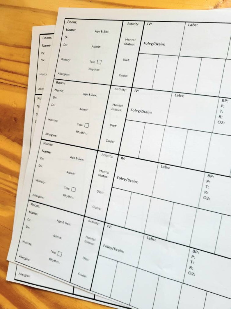Med Surg/telemetry 4 Patient Nurse Report Sheet - Etsy