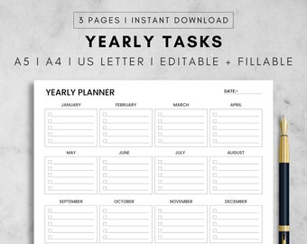 Yearly Planner Printable Yearly Overview Instant Download - Etsy