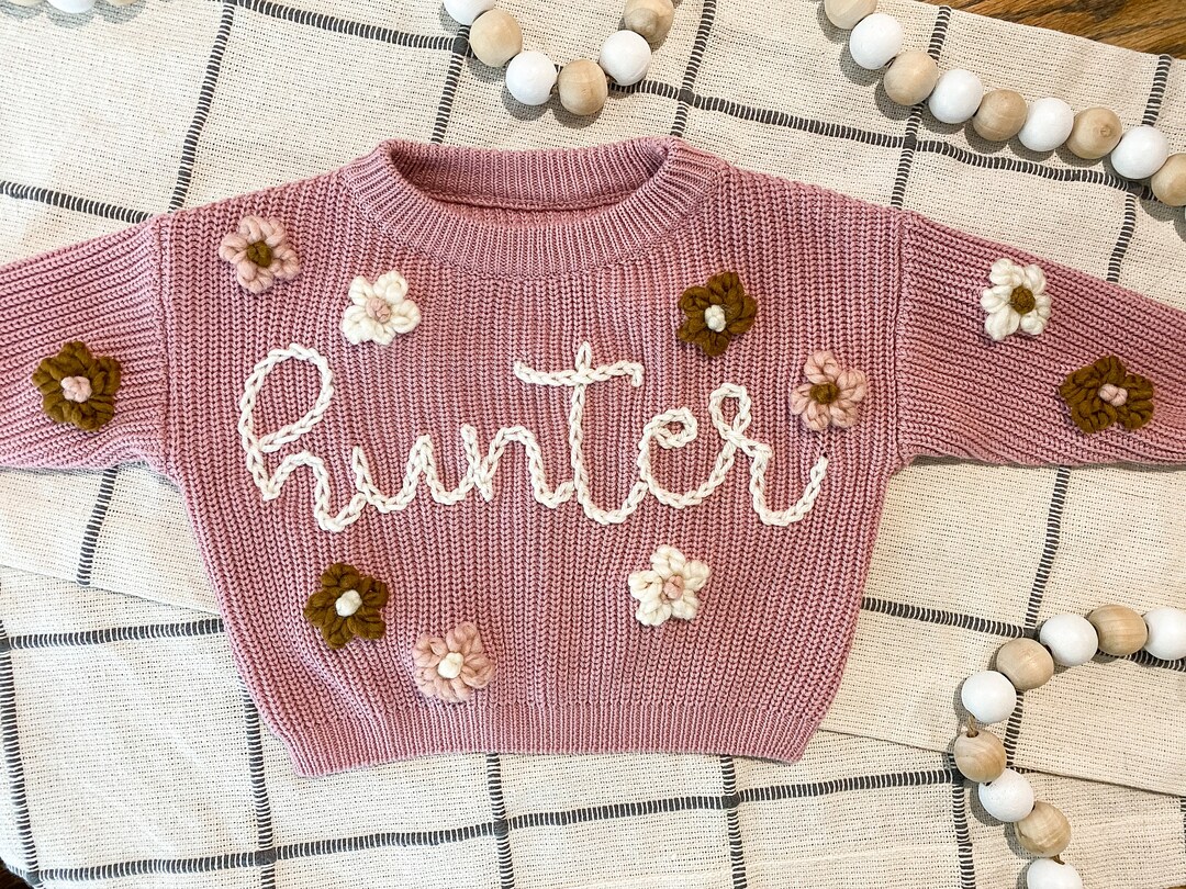 Toddler Hand Embroidered Knit Sweater With Designs, Kids Custom Knit ...