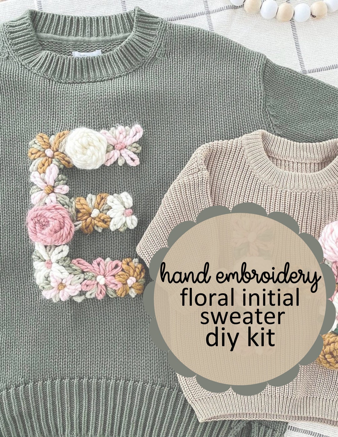 Adult DIY Kit Hand Embroidered Floral Initial Sweater, Learn to ...