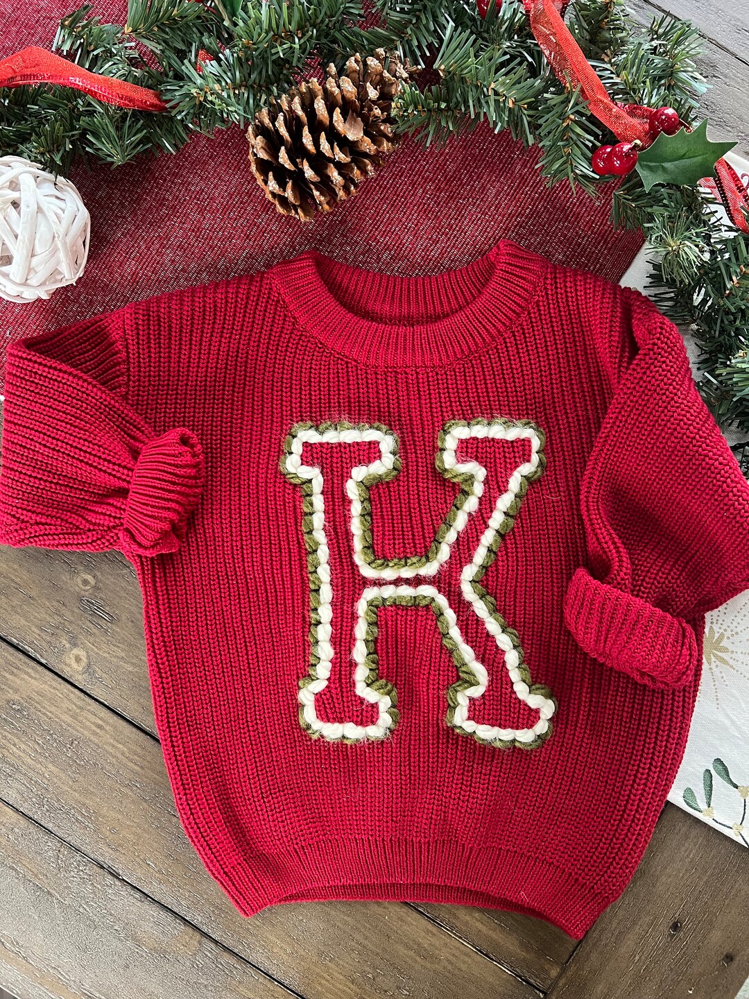 Youth Hand Embroidered Varsity Initial Sweater, Kids Sport Sweater ...