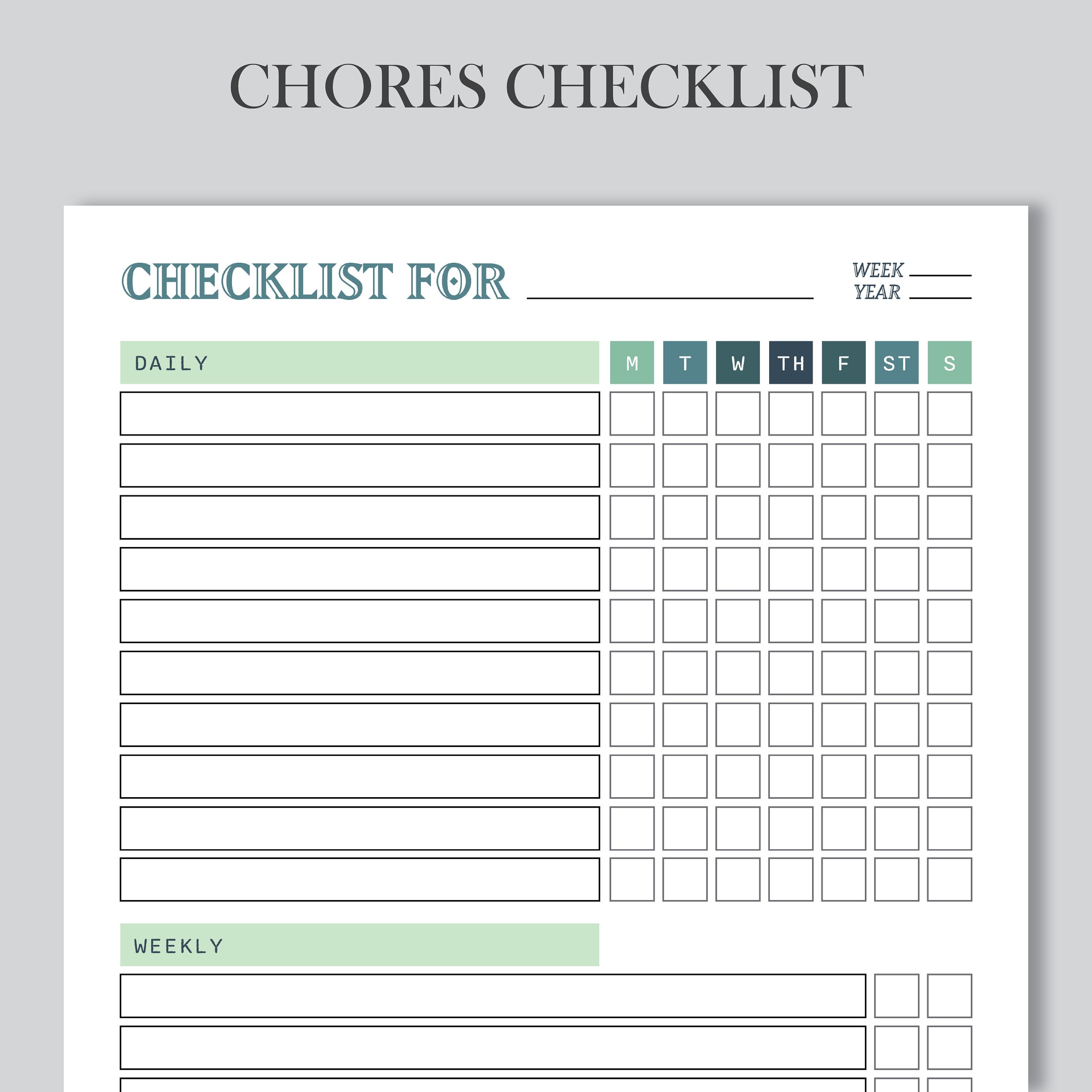 Printable Chore Checklist for Kids & Adults (US LETTER, A4) - Etsy