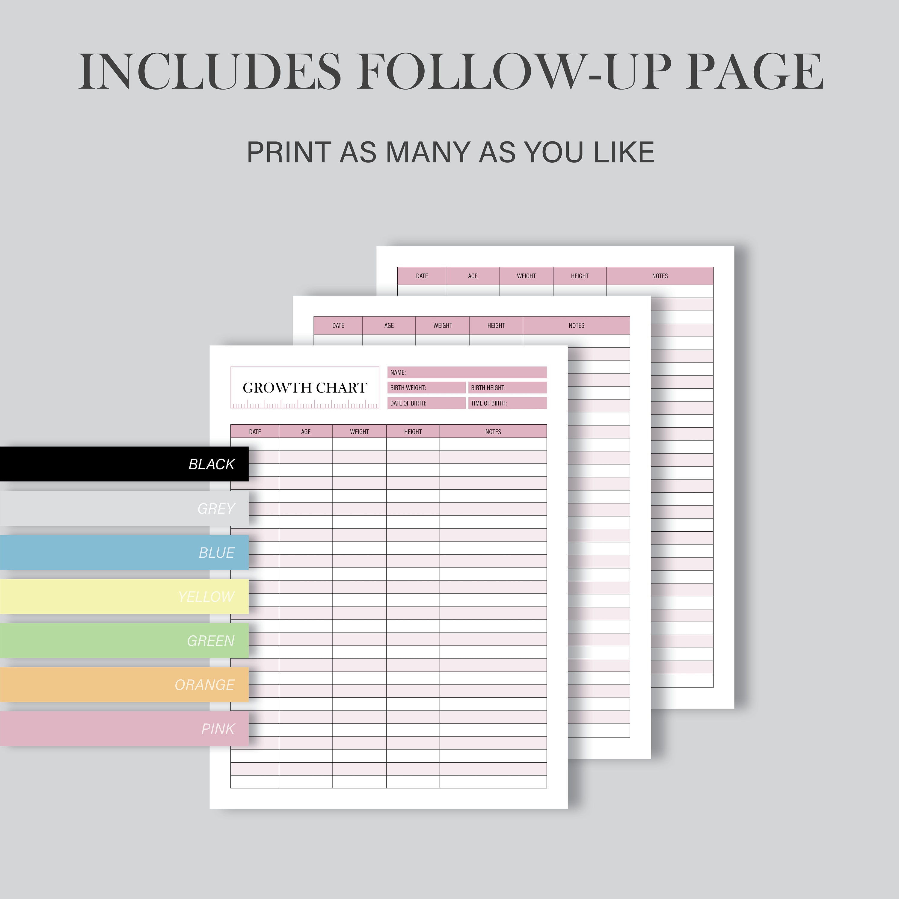 Printable Growth Chart, Growth Template, Baby Growth Tracker, Growth ...