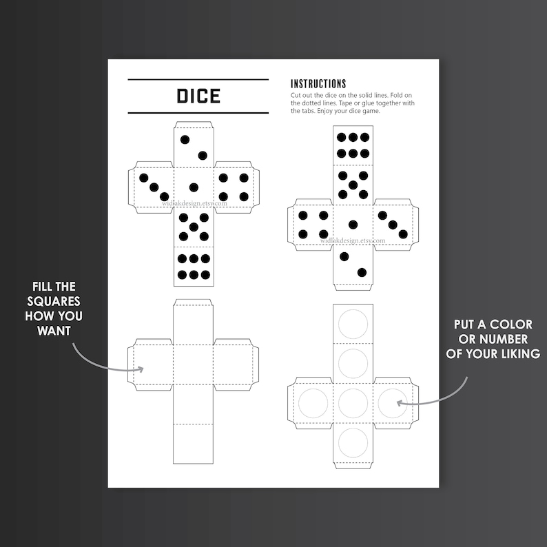 Printable Dice: DIY Template (PDF) - Etsy