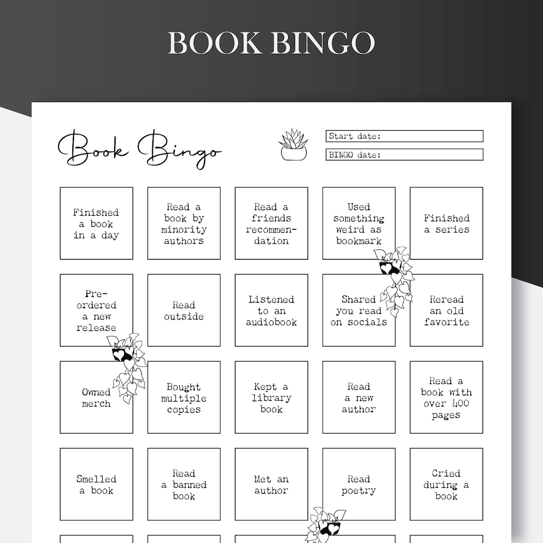 Printable Book Bingo Template: Reading Challenge (LETTER, A4, A5) - Etsy