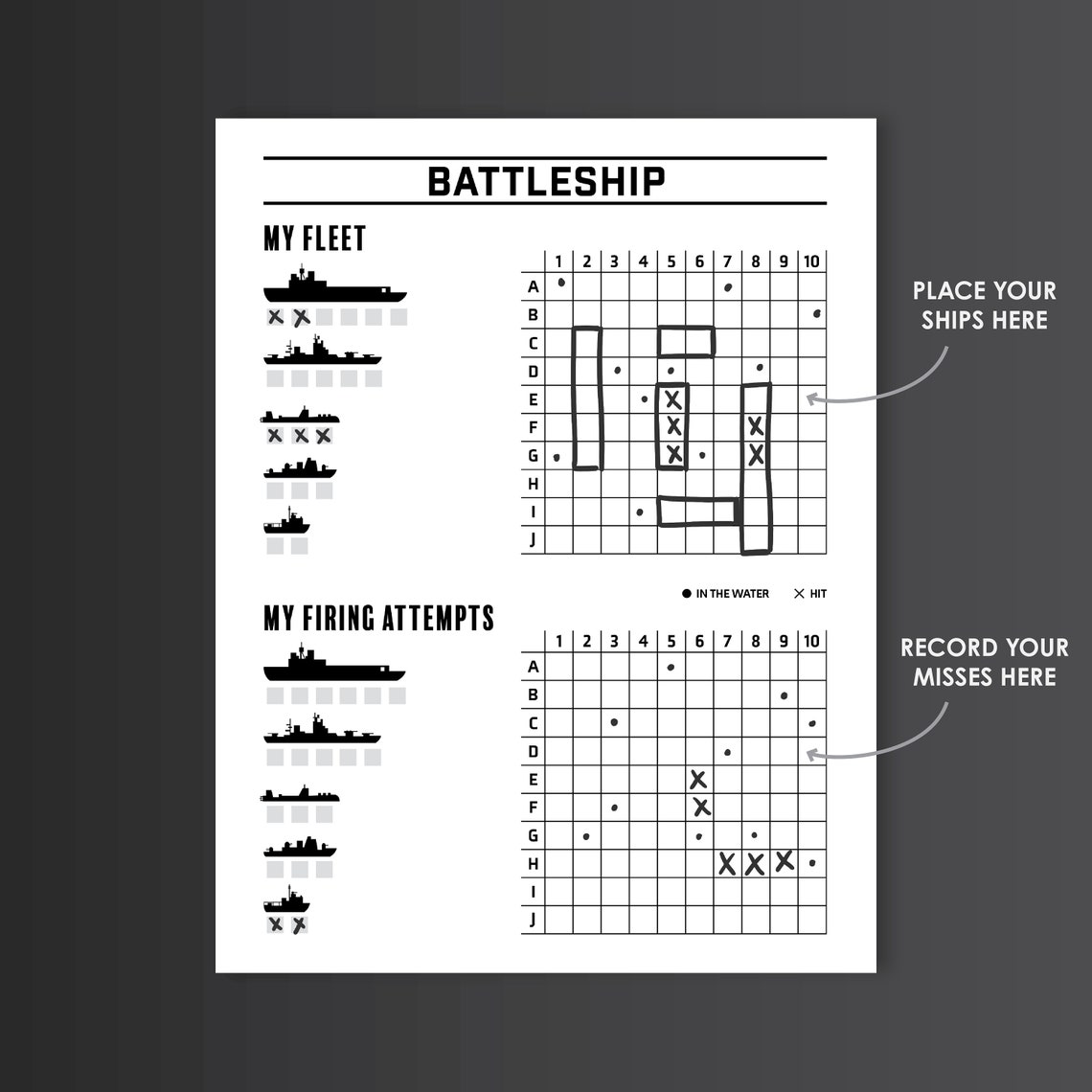 Printable Battleship Game: Classic Board Game (US Letter, A4) - Etsy