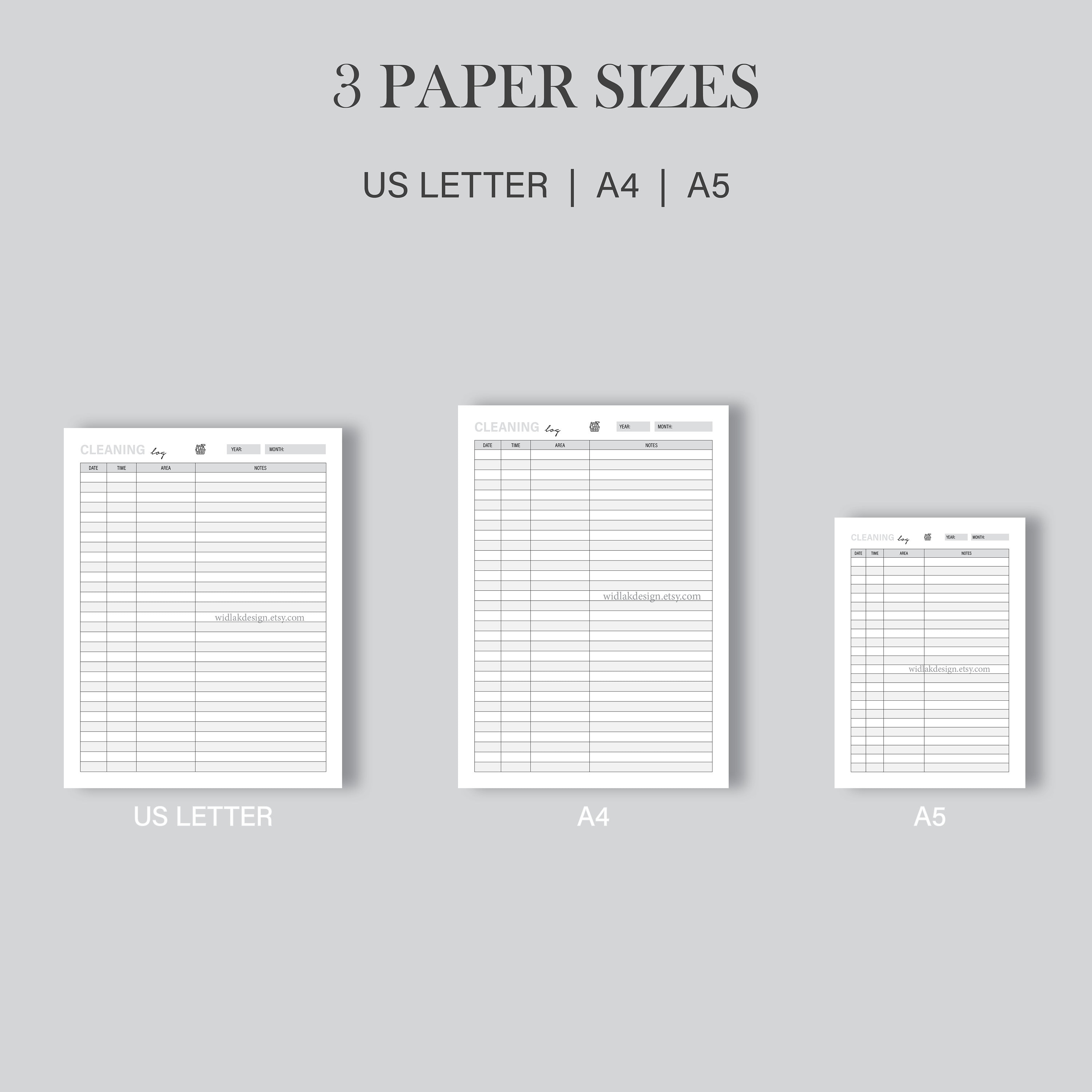 Printable Cleaning Log: Housekeeping Planner (US LETTER, A4, A5) - Etsy