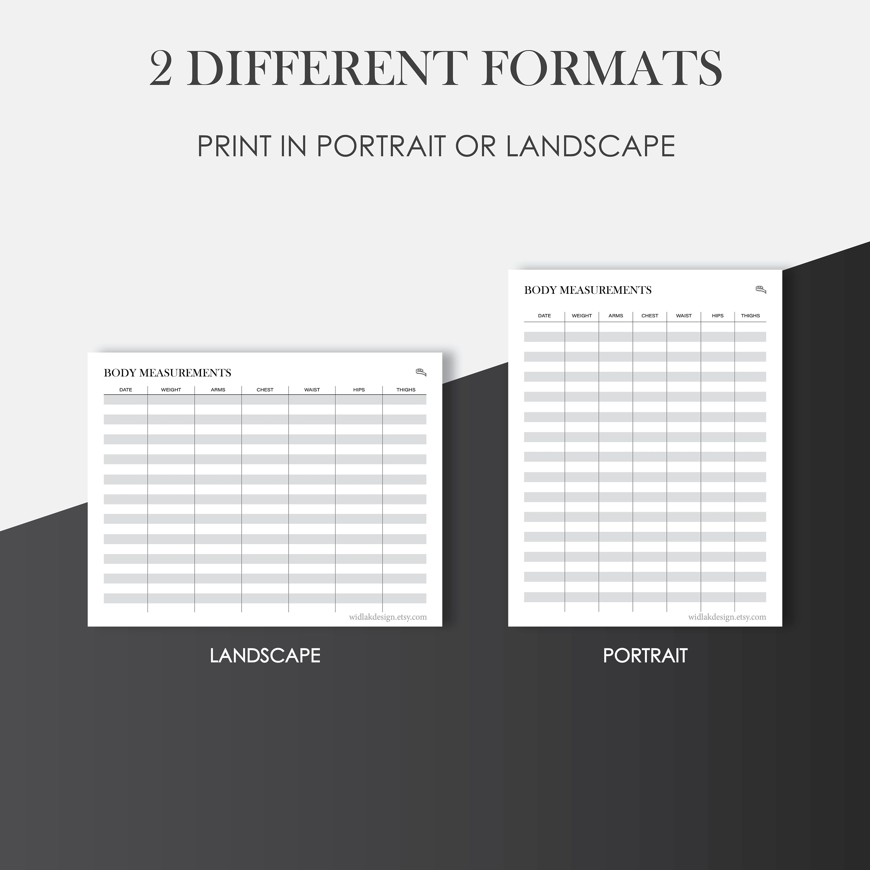 Printable Body Measurement Template: Track Progress, Journal (LETTER ...