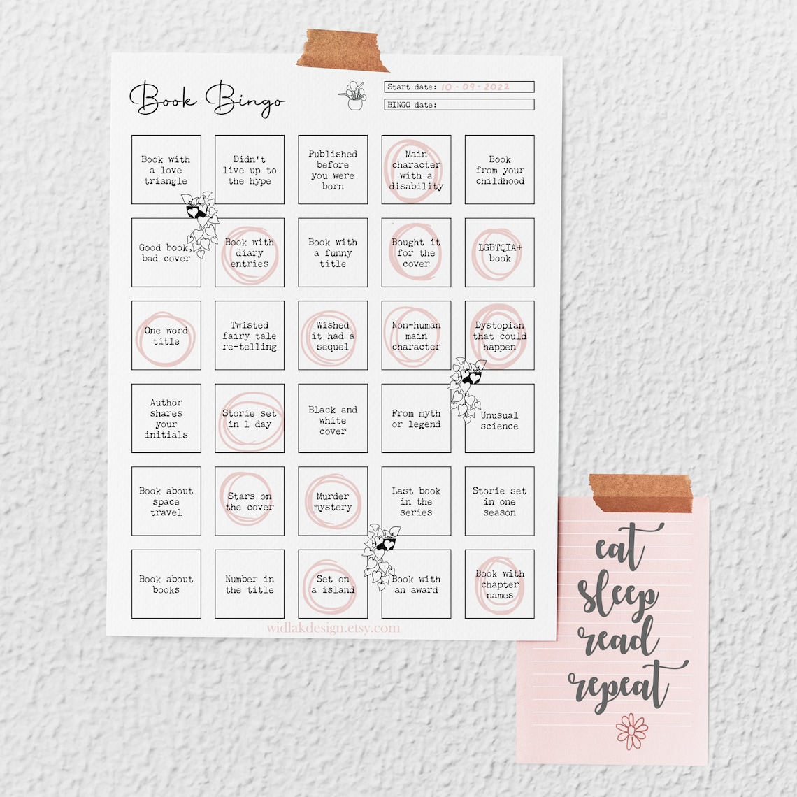 Printable Book Bingo Template: Reading Challenge (LETTER, A4, A5) - Etsy