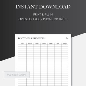Printable Body Measurement Template: Track Progress, Journal (LETTER ...