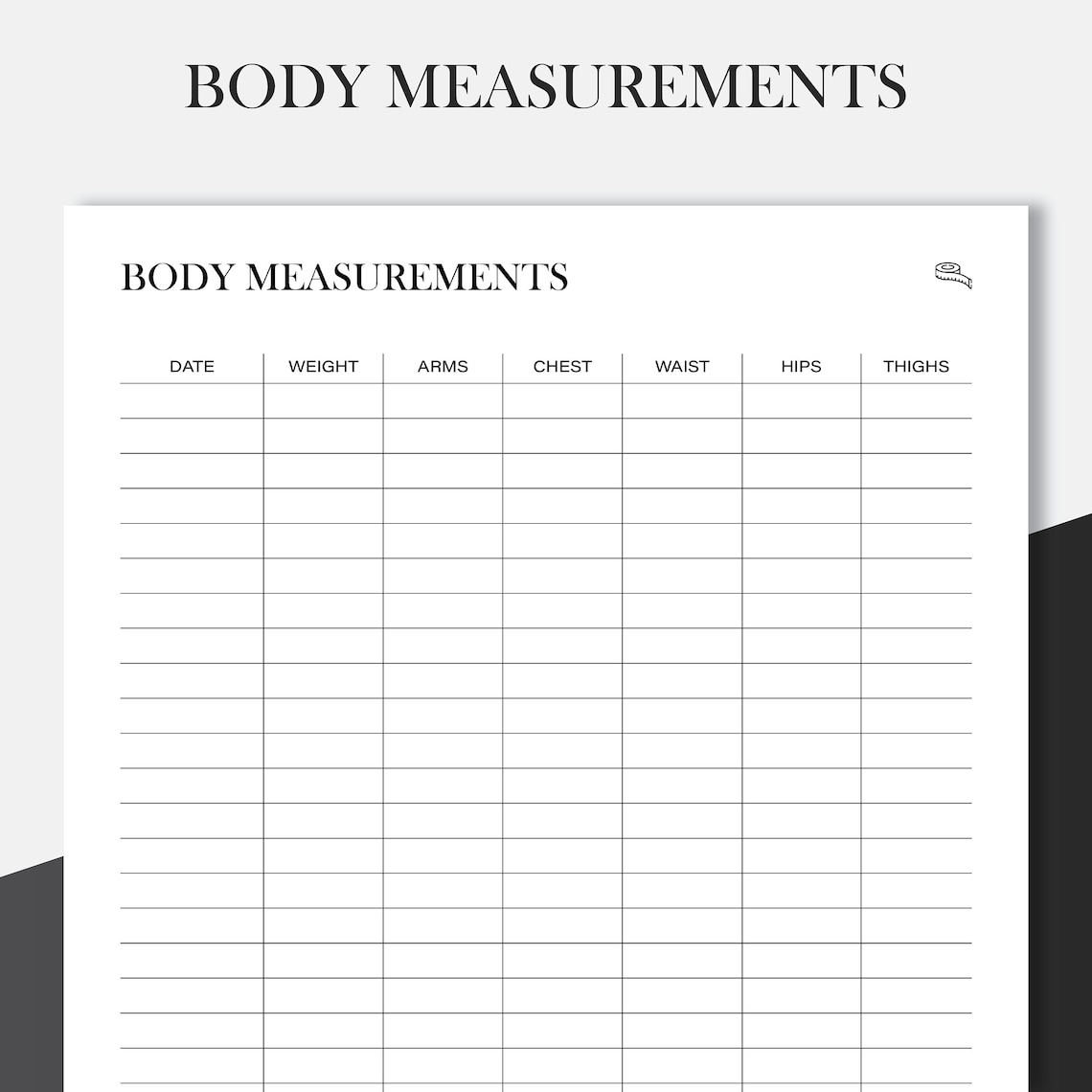 Printable Body Measurement Template: Track Progress, Journal (LETTER ...