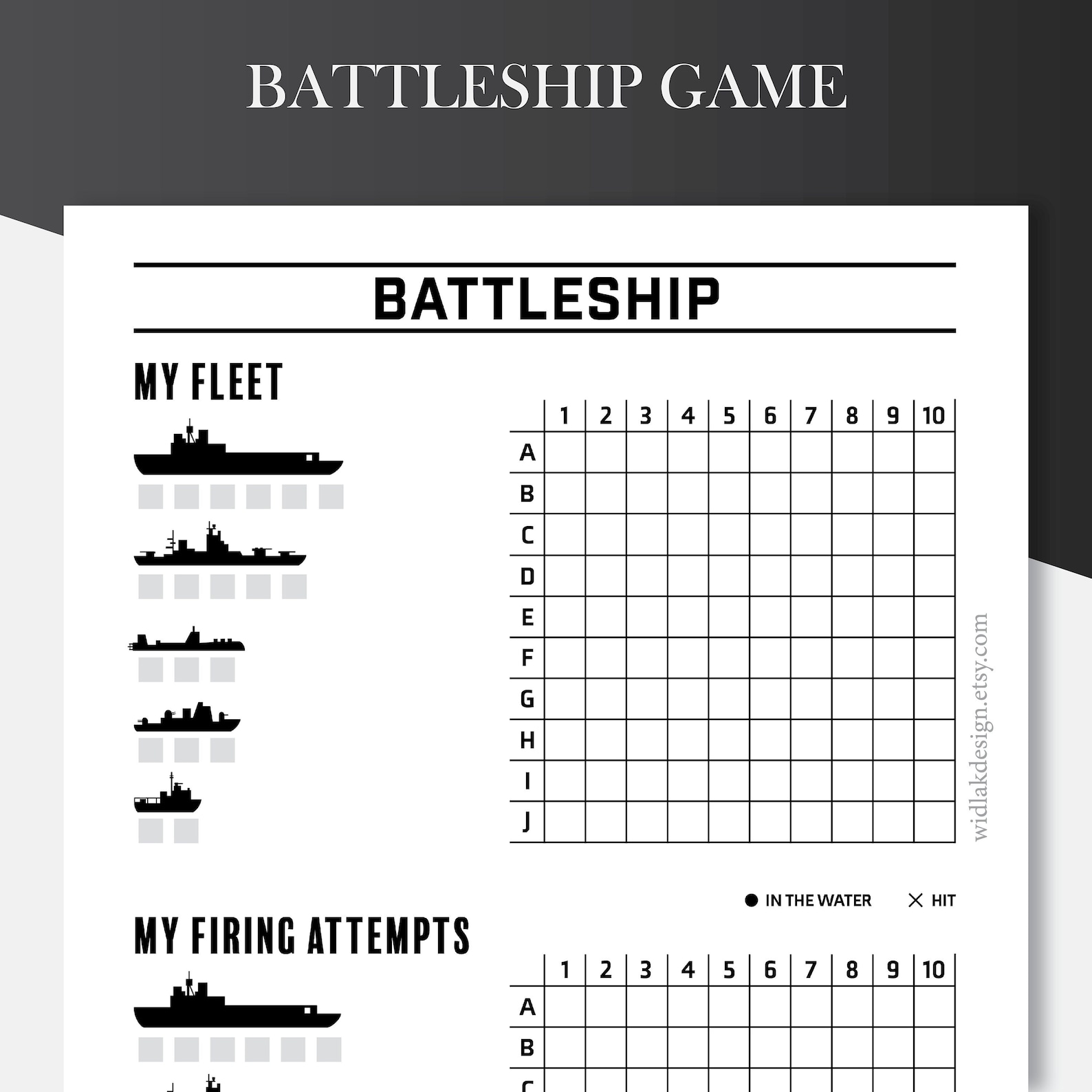 Printable Battleship Game: Classic Board Game (US Letter, A4) - Etsy