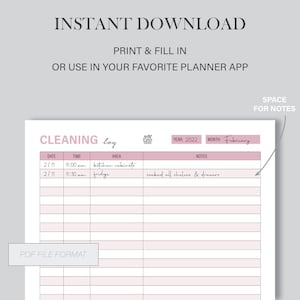 Printable Cleaning Log: Housekeeping Planner (US LETTER, A4, A5) - Etsy
