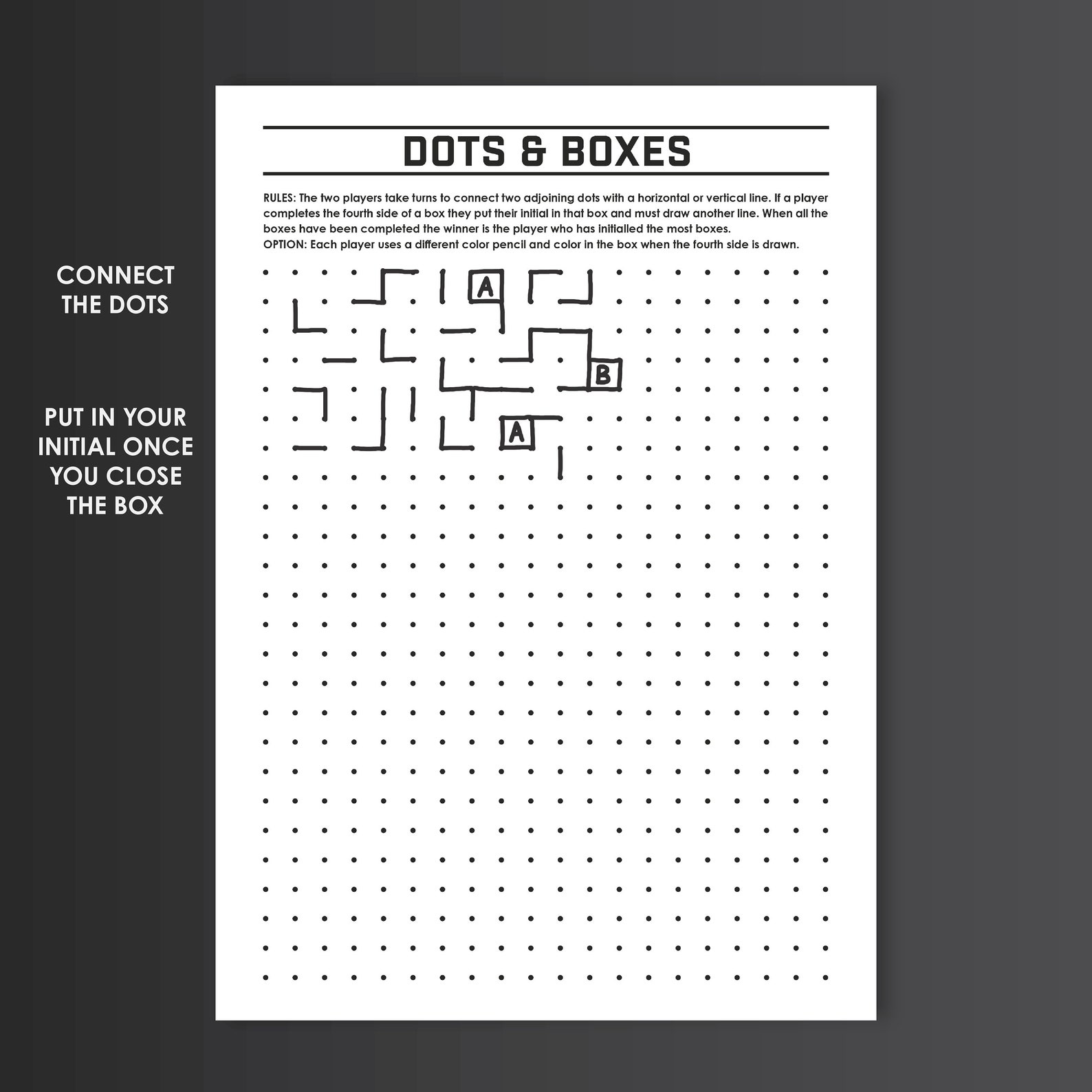 Printable Dots and Boxes Game: Quick Board Game (US LETTER, A4) - Etsy