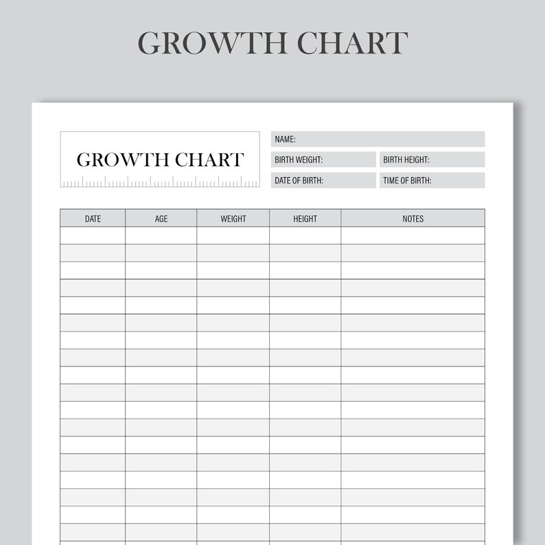 Printable Growth Chart, Growth Template, Baby Growth Tracker, Growth ...