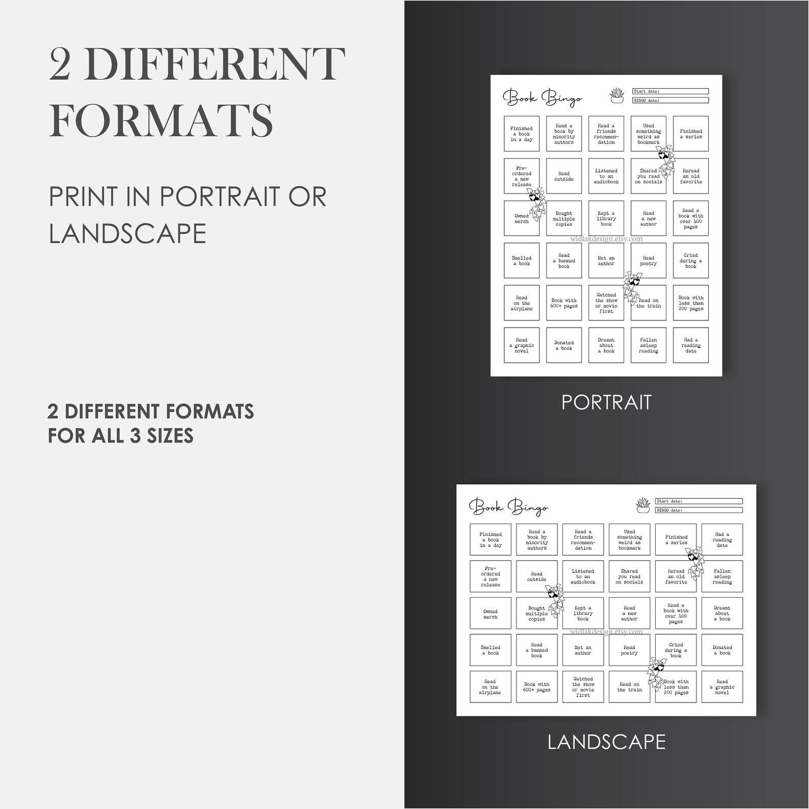 Printable Book Bingo Template: Reading Challenge (LETTER, A4, A5) - Etsy