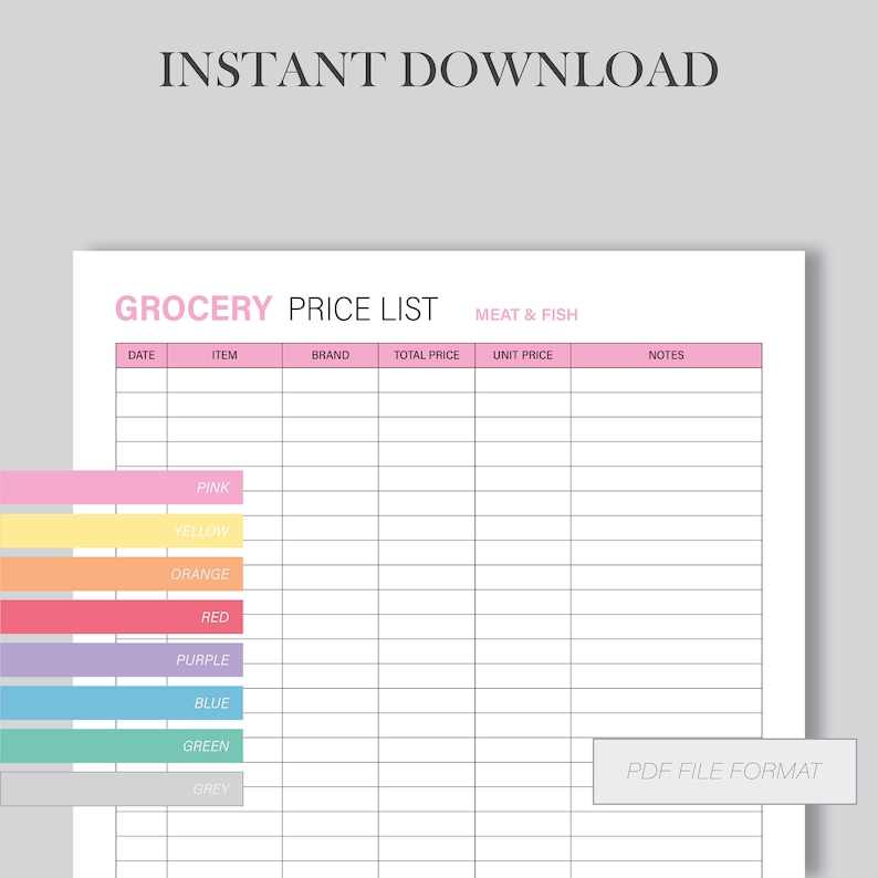 Printable Grocery Price List: Budget Tracker (US LETTER, A4) - Etsy