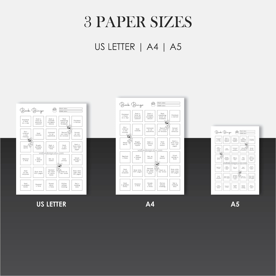 Printable Book Bingo Template: Reading Challenge (LETTER, A4, A5) - Etsy