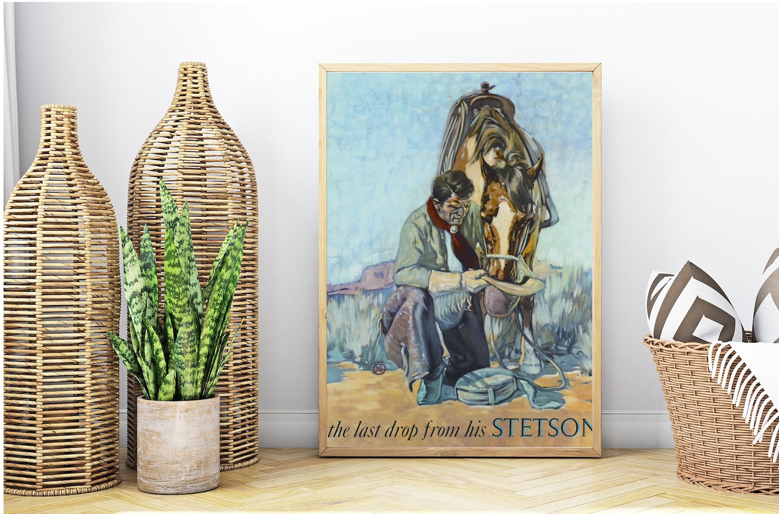 Vintage Stetson Cowboy Poster "the Last Drop From His Stetson ...
