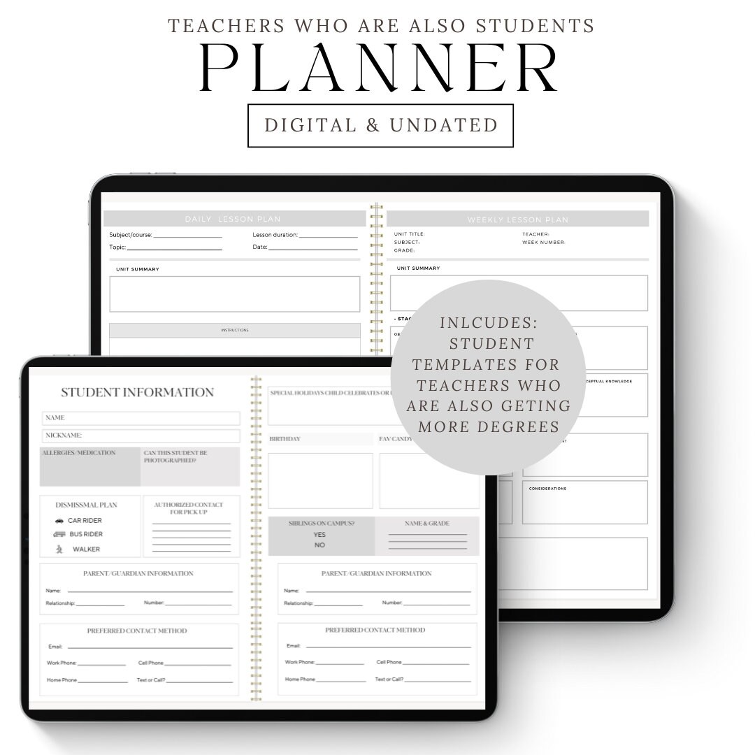 Undated Planner Spiral Teacher, Elementary School Teacher Planner, Adhd ...