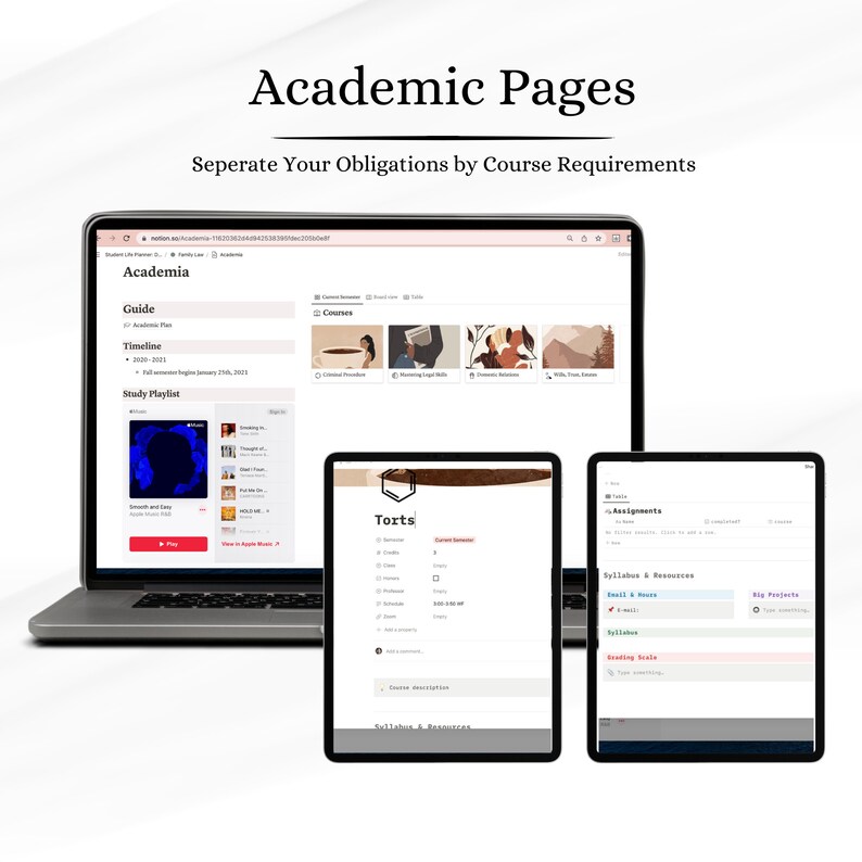 Notion Template for Students Minimal Aesthetic, Notion Dashboard, Time Management, Study ...