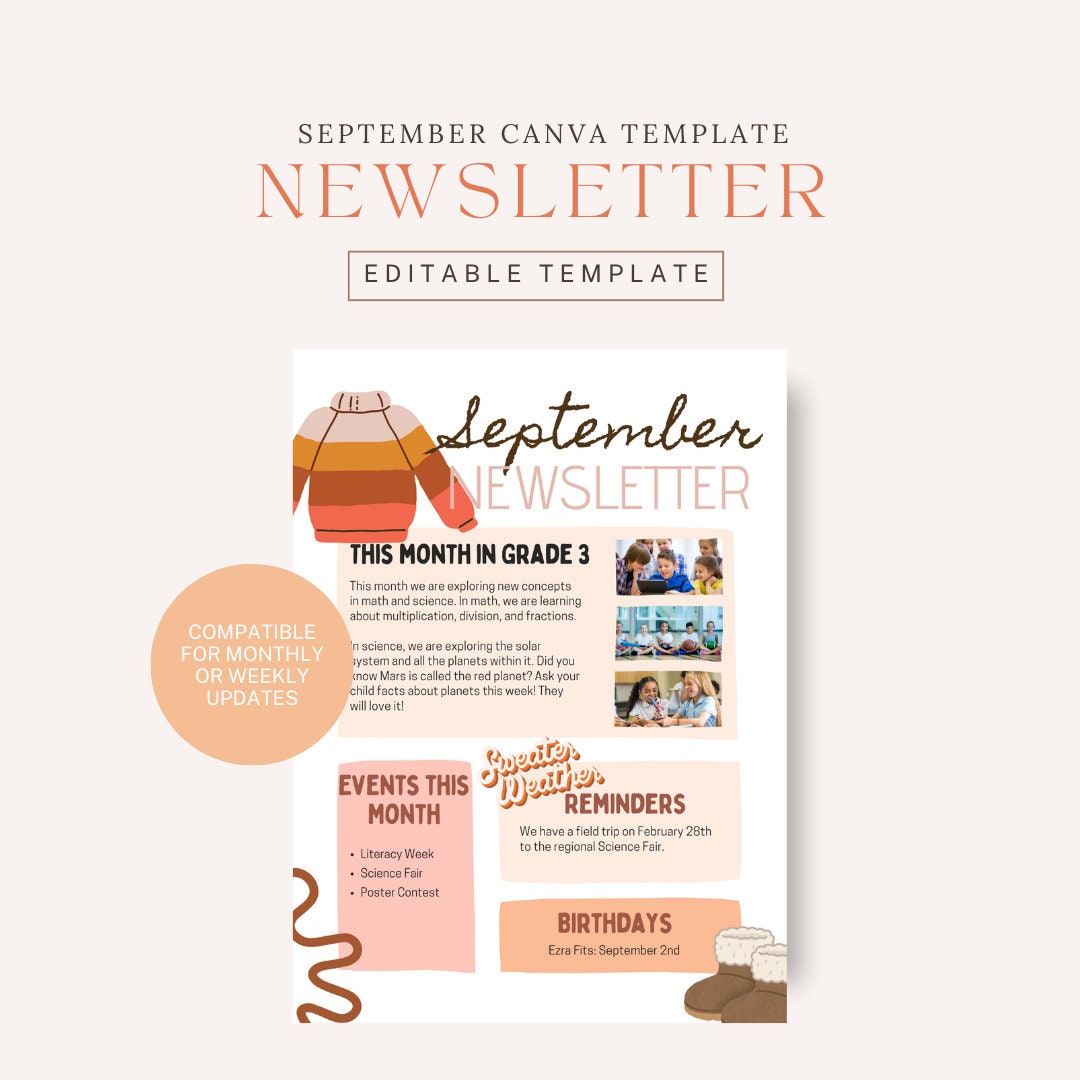 September Newsletter Canva Template, Fall. Classroom Poster, Elementary ...