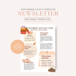 September Newsletter Canva Template, Fall. Classroom Poster, Elementary ...