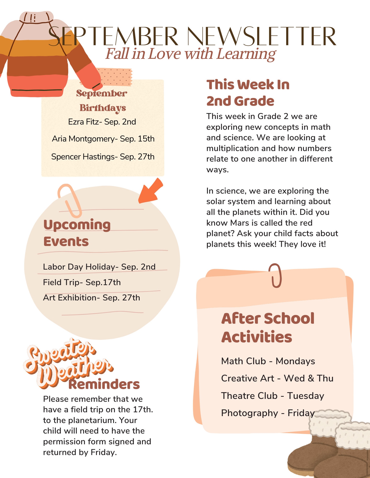 September Newsletter Canva Template, Fall. Classroom Poster, Elementary ...