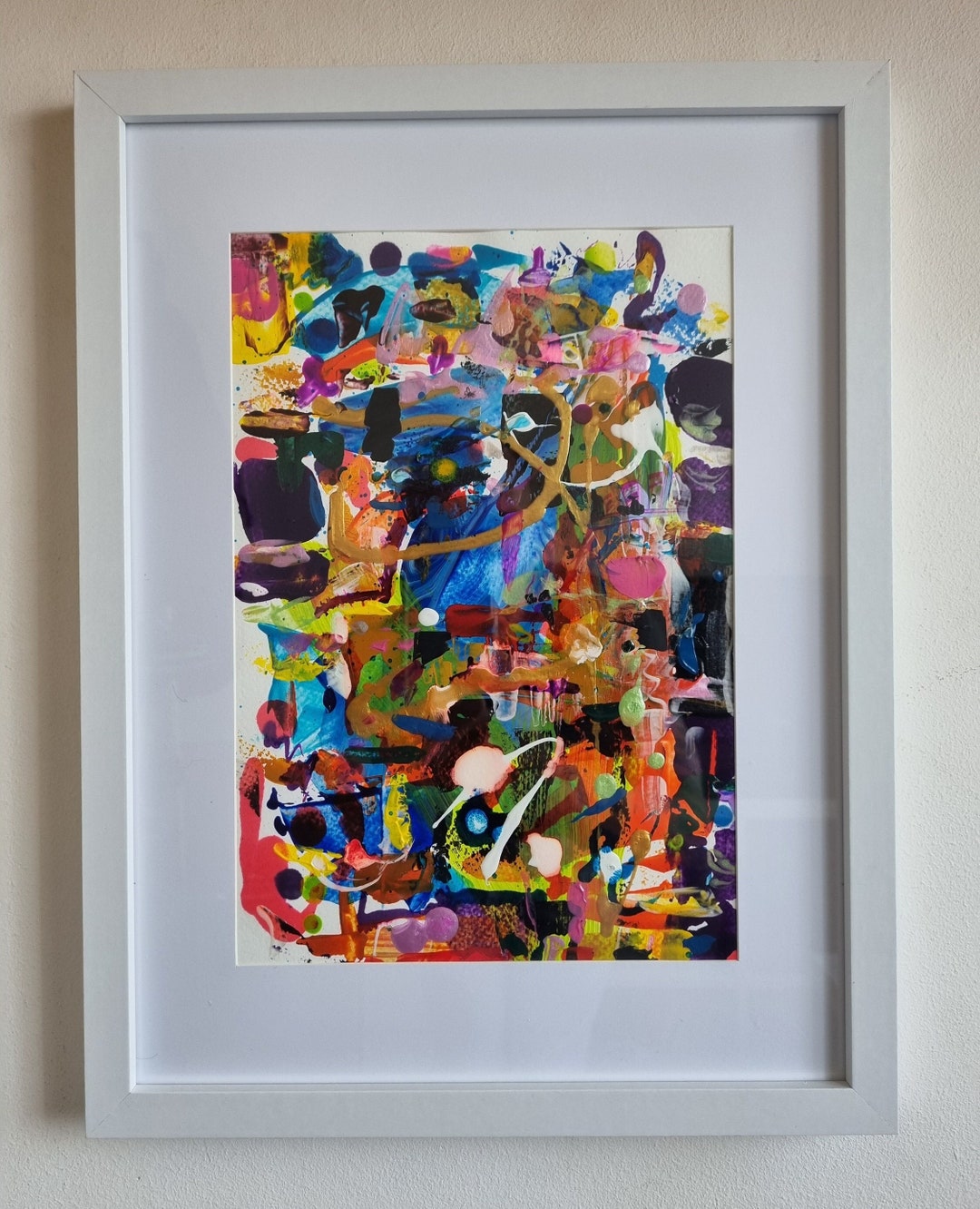 A4 Abstract Acrylic & Mixed Media on Water Colour Paper in A3 Wooden ...