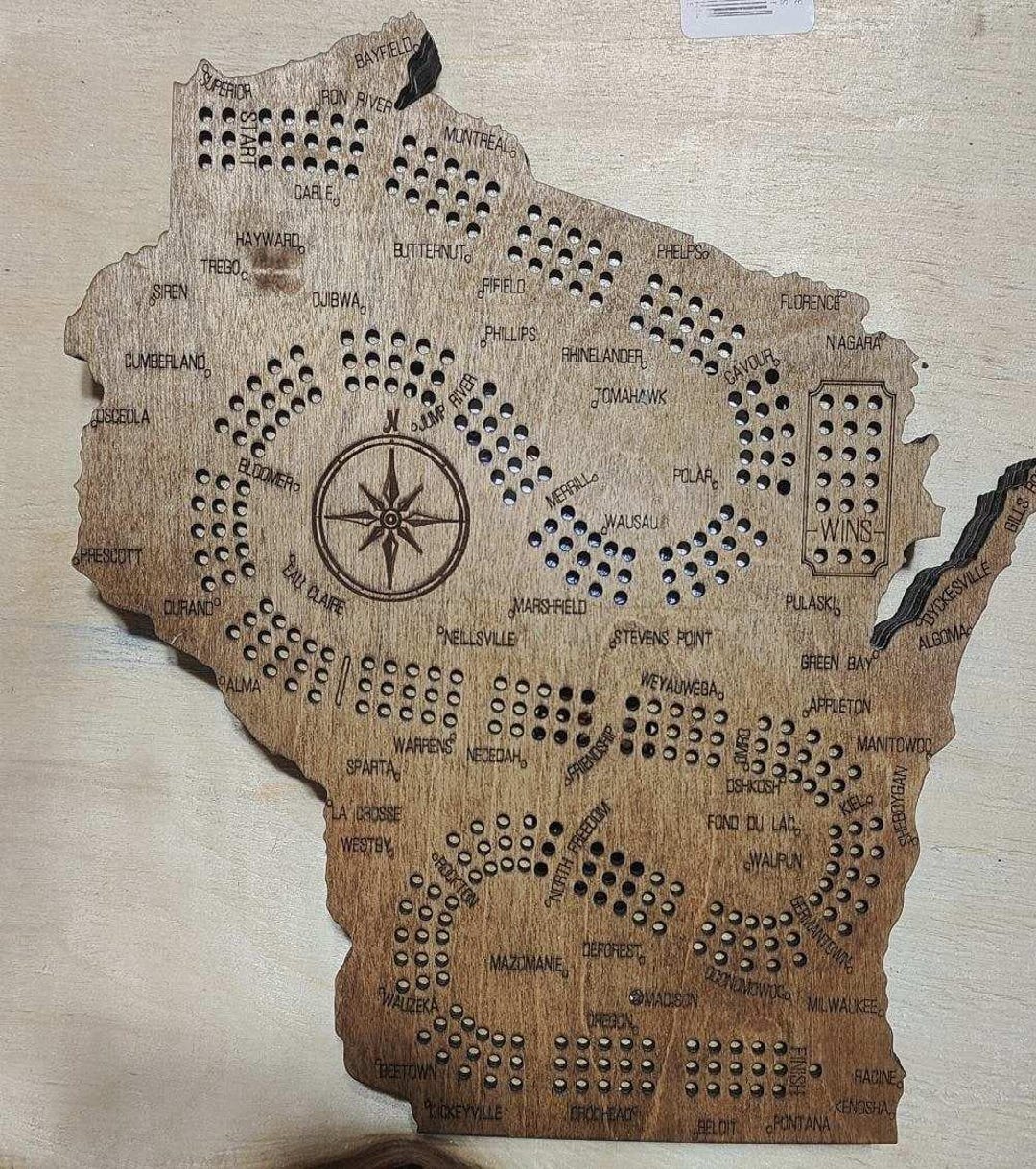 Wisconsin Shape Cribbage Board With Card and Peg Holder - Etsy