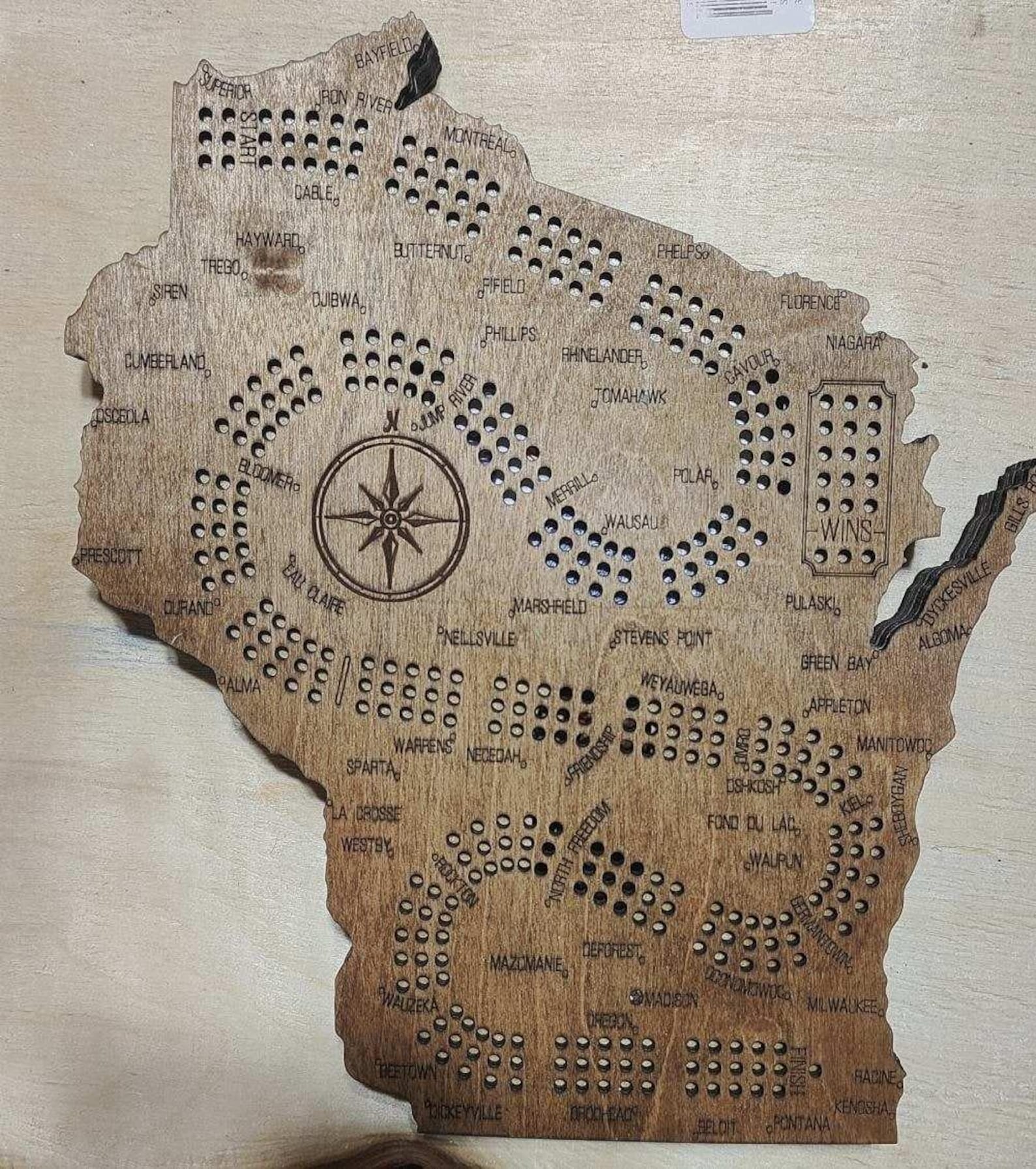 Wisconsin Shape Cribbage Board With Card and Peg Holder - Etsy