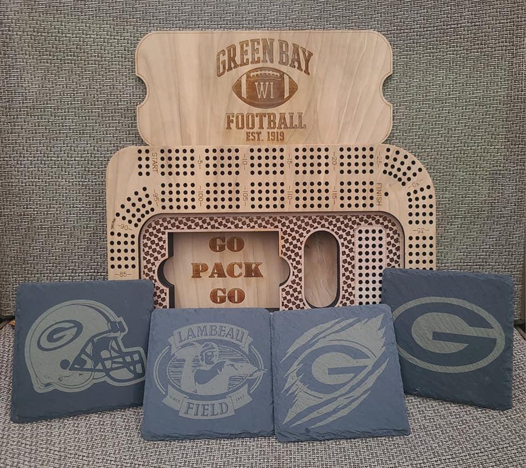 Green Bay Packers Cribbage Board & Coaster Set - Etsy