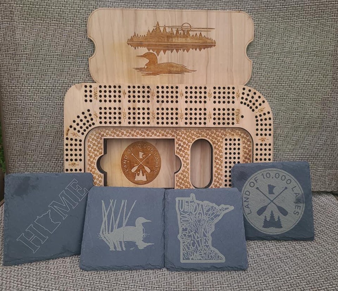 Minnesota Cribbage Board& Coaster Set - Etsy