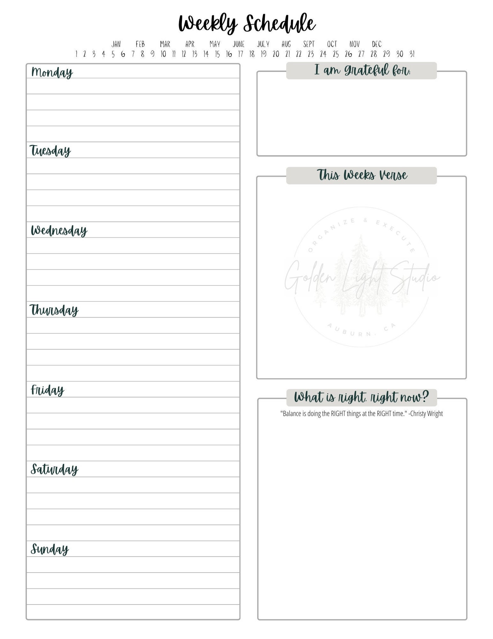Weekly Planner- Scripture & Balance *apricots Font* - Etsy