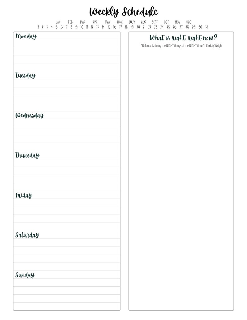 Weekly Planner- Balance *apricots Font* - Etsy