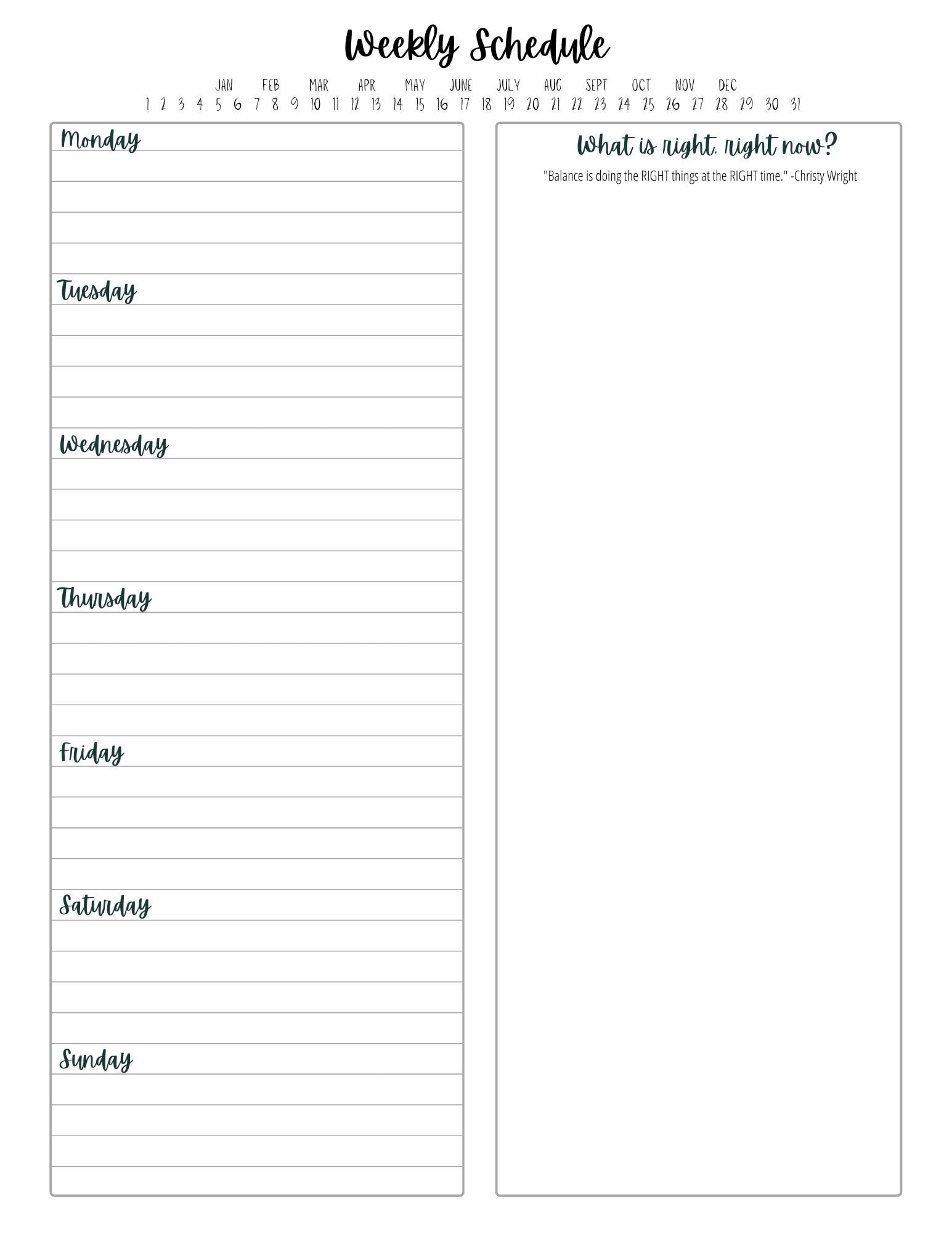 Weekly Planner- Balance *apricots Font* - Etsy