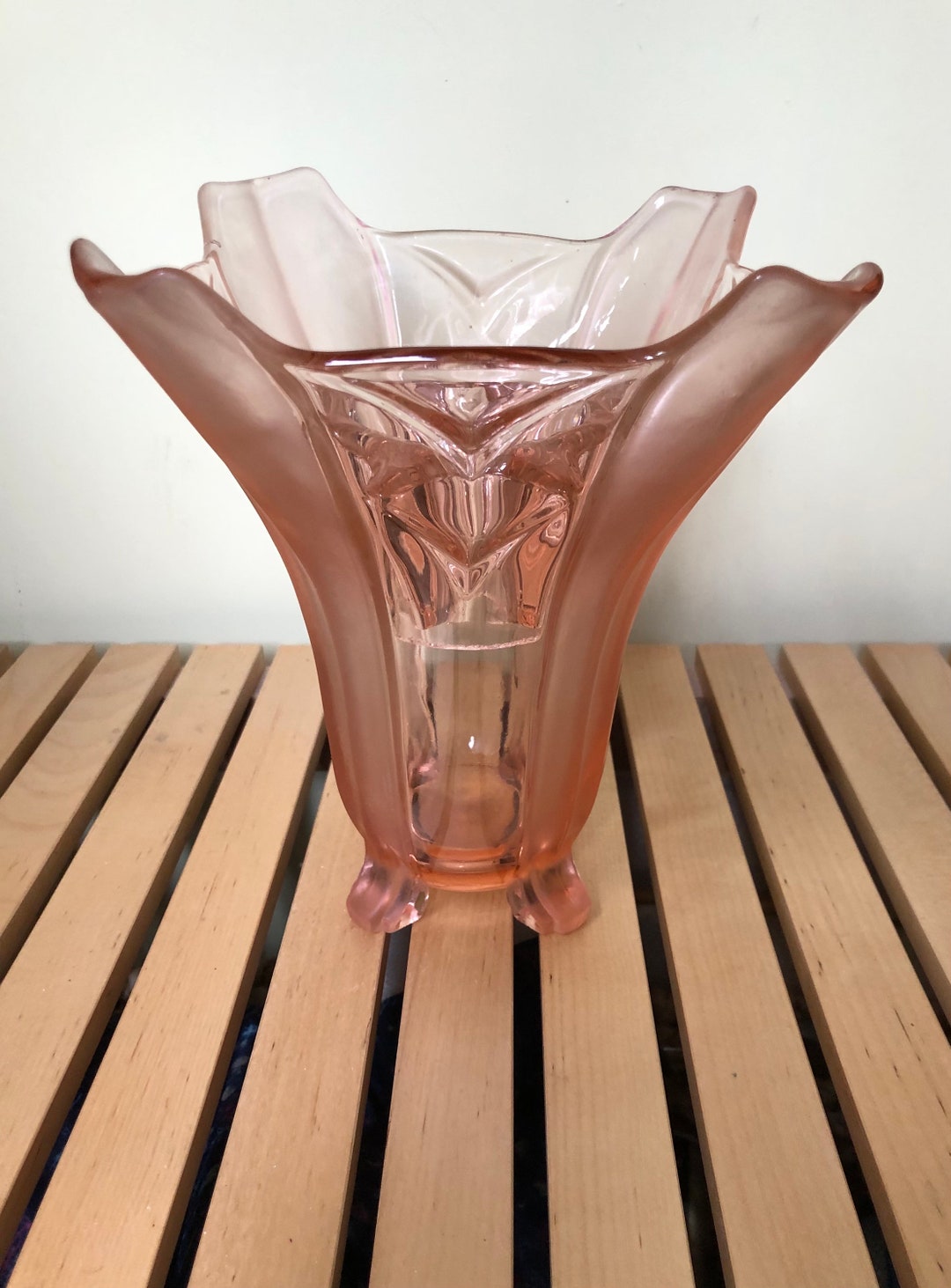 Pink Art Deco Moulded Glass Celery Vase Plus Holder by Sowerby, Design ...