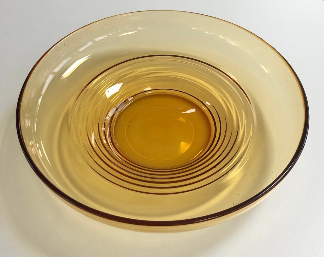 Large Round Amber Glass Stratford Rings Bowl by Stuart & Sons - Etsy
