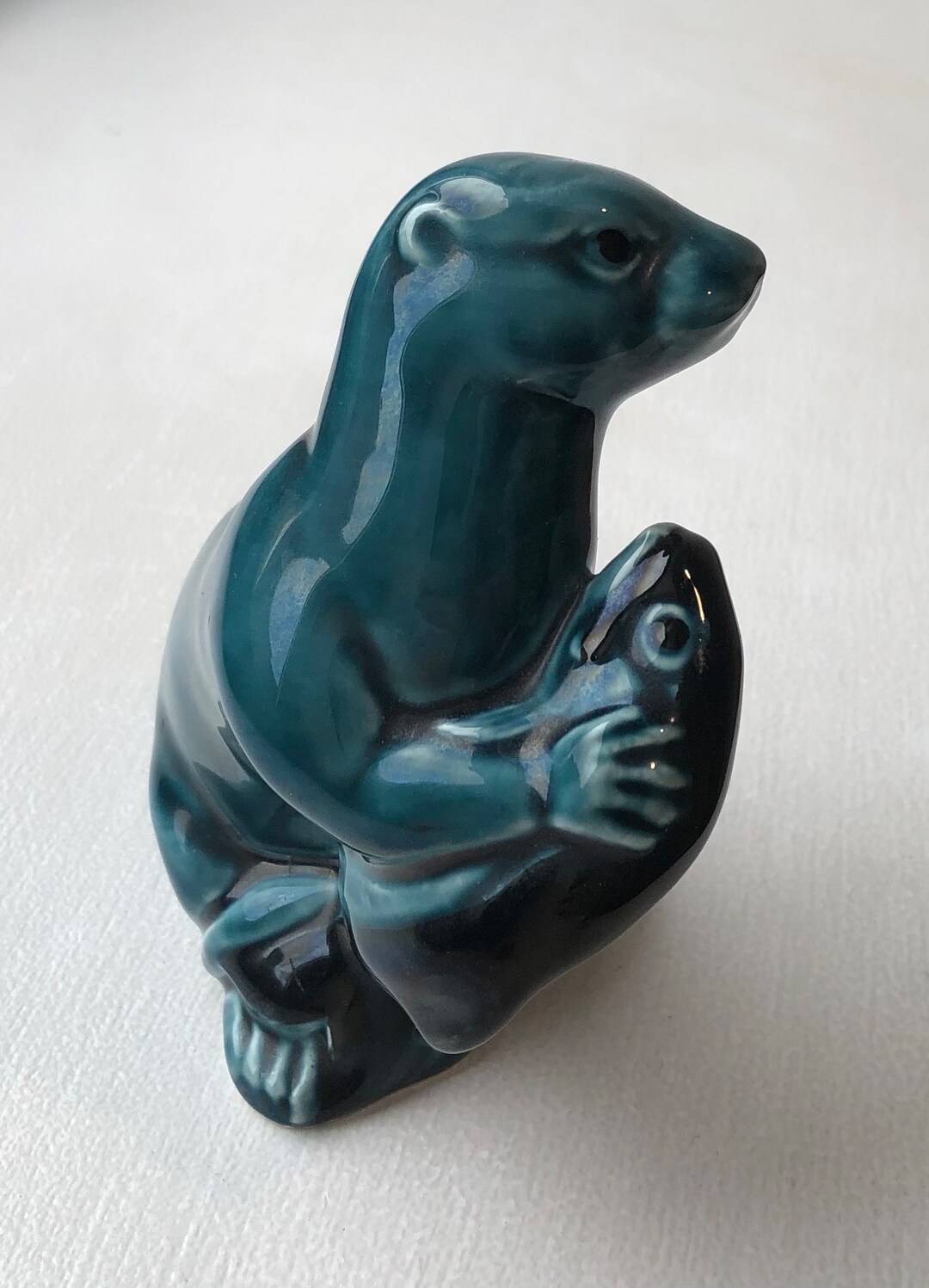 Blue Otter With Fish Figurine by Poole Pottery - Etsy UK