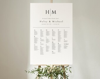 Wedding Seating Chart Alphabetical Template Portrait - Etsy