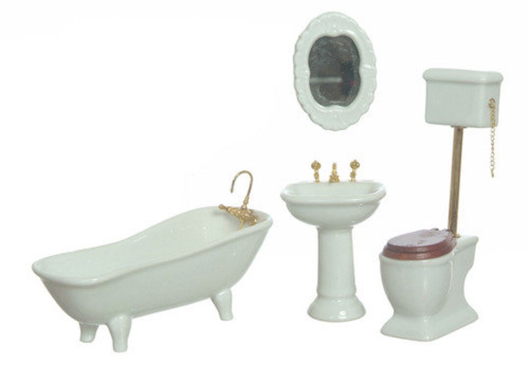 1:12 Scale Bathroom Set Dollhouse Miniature Furniture Town Square T5364 ...