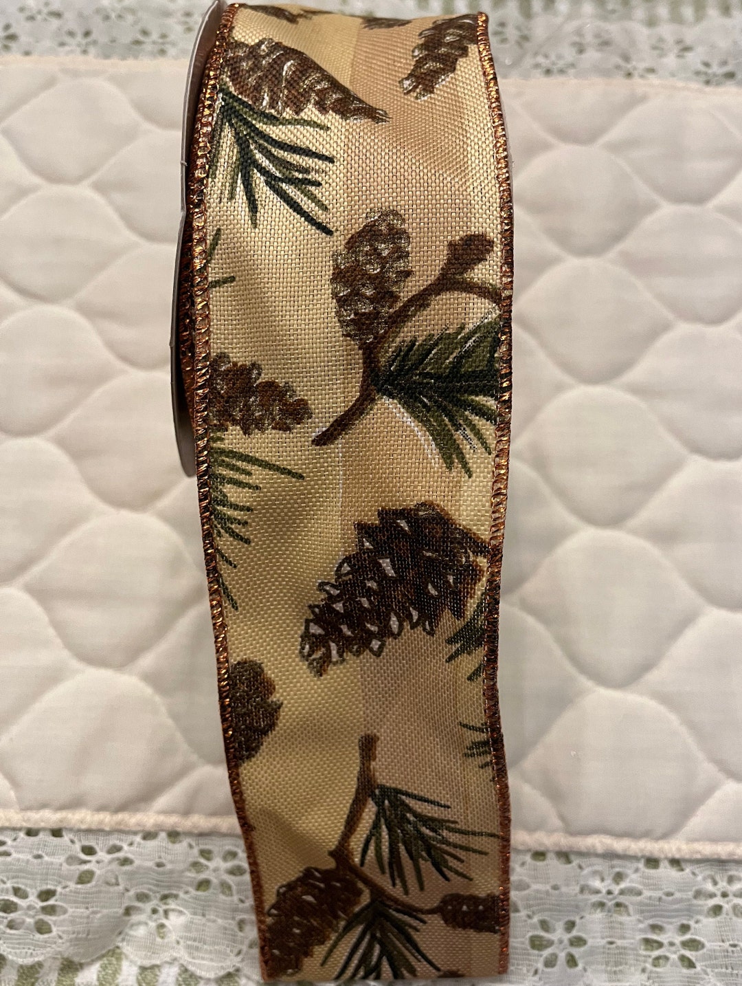 Pine Cone Wired Edge Ribbon, Christmas Decor (10 Yards) - Etsy