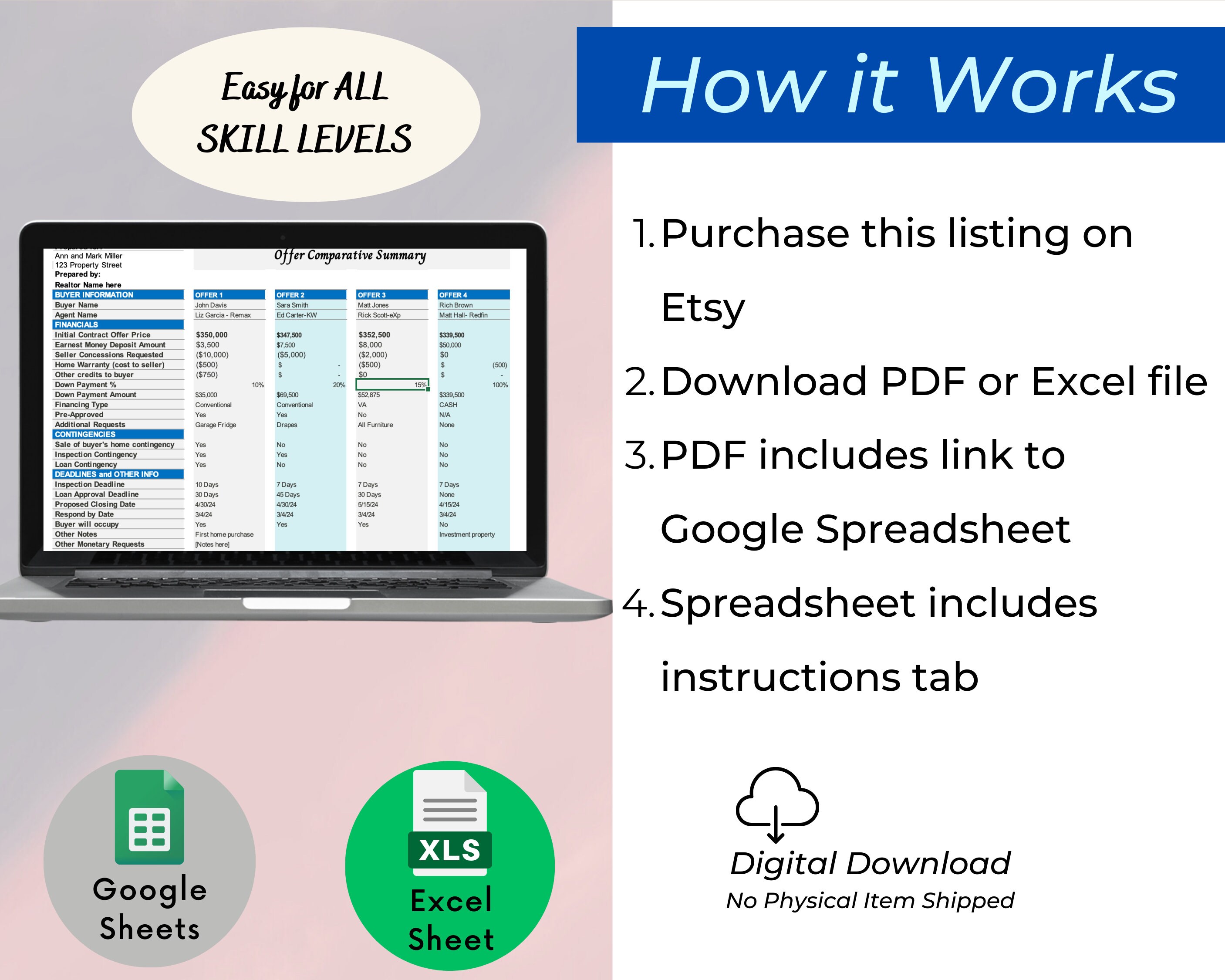 Multiple Offer Spreadsheet for Excel & Google Sheets | Multiple Offer ...